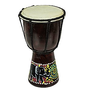 Aboriginal Dot Painted Elephant Djembe Drum 8 Inches Tall 4.5 Inch Diameter