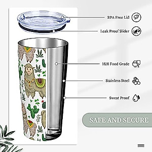 20oz Insulated Coffee Tumbler With Straw Stainless Steel Swig Tumblers,Travel Mugs Insulated For Hot And Cold,Reusable Thermal Water Bottle Cup For Car Camping Exercise（Llama Animal Cactus Floral ）