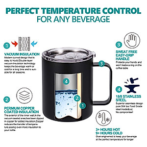 mininoo Stainless Steel Insulated Coffee Mug Cup with Handle,12OZ Double Wall Vacuum Travel Coffee Tumbler Mug with Lid Marble 2 Pack