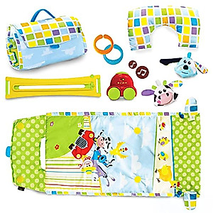 Baby Tummy Time Mat by Yookidoo. Newborn Musical Playmat & Outdoor Gym. Pillow, Teething Toys and Portable Fold-Up Case. 0- 12 months.
