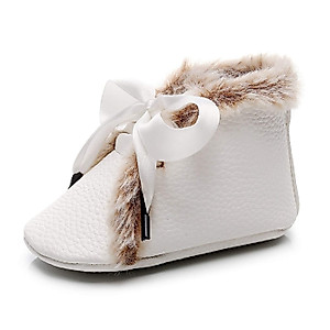 Bebila Winter Toddler Snow Boots - Lace up Baby Girls Boys Shoes Lace up Non-Skid Soft Sole Slippers Newborn Warm Ankle Fur Booties for Infant Newborn First-Walkers (0-3 Months, White)