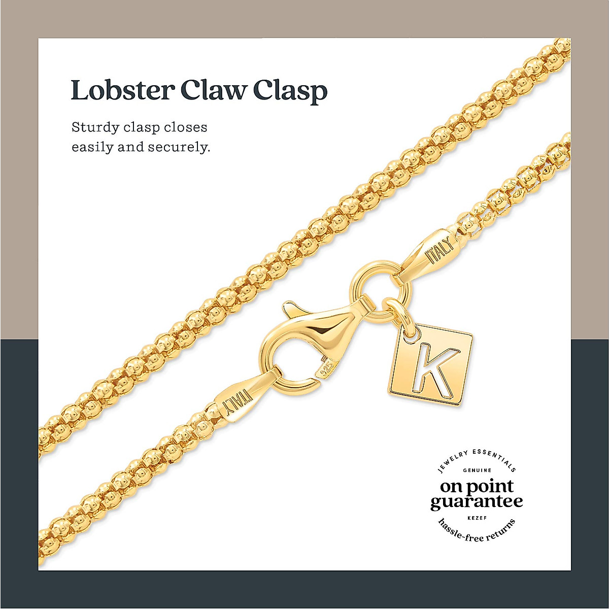 KEZEF 18k 2mm Gold Plated 925 Sterling Silver Necklace Chains Italian Curb Figaro Singapore Popcorn 14"-42" Gold Necklace Chain Sterling Silver Necklace for Women Mens Necklace Chain