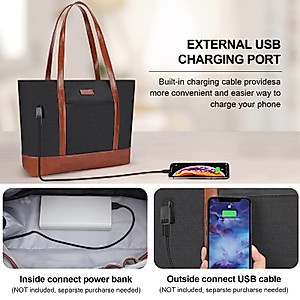 Mecrowd Laptop Work Tote Bag for Women, Tote Shoulder Bag for 15.6 Inch Computer, Extra Large Bag for School, Party, Travel, Bonus Small Cosmetic Bag (Black)