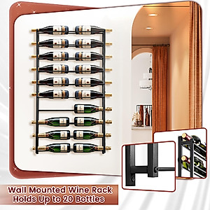 AQAREA Wine Rack Wall Mounted Wine Rack (Black/Metal) 20 Bottle Wine Rack Wall Mounted, Assembled Wall Wine Storage Holder