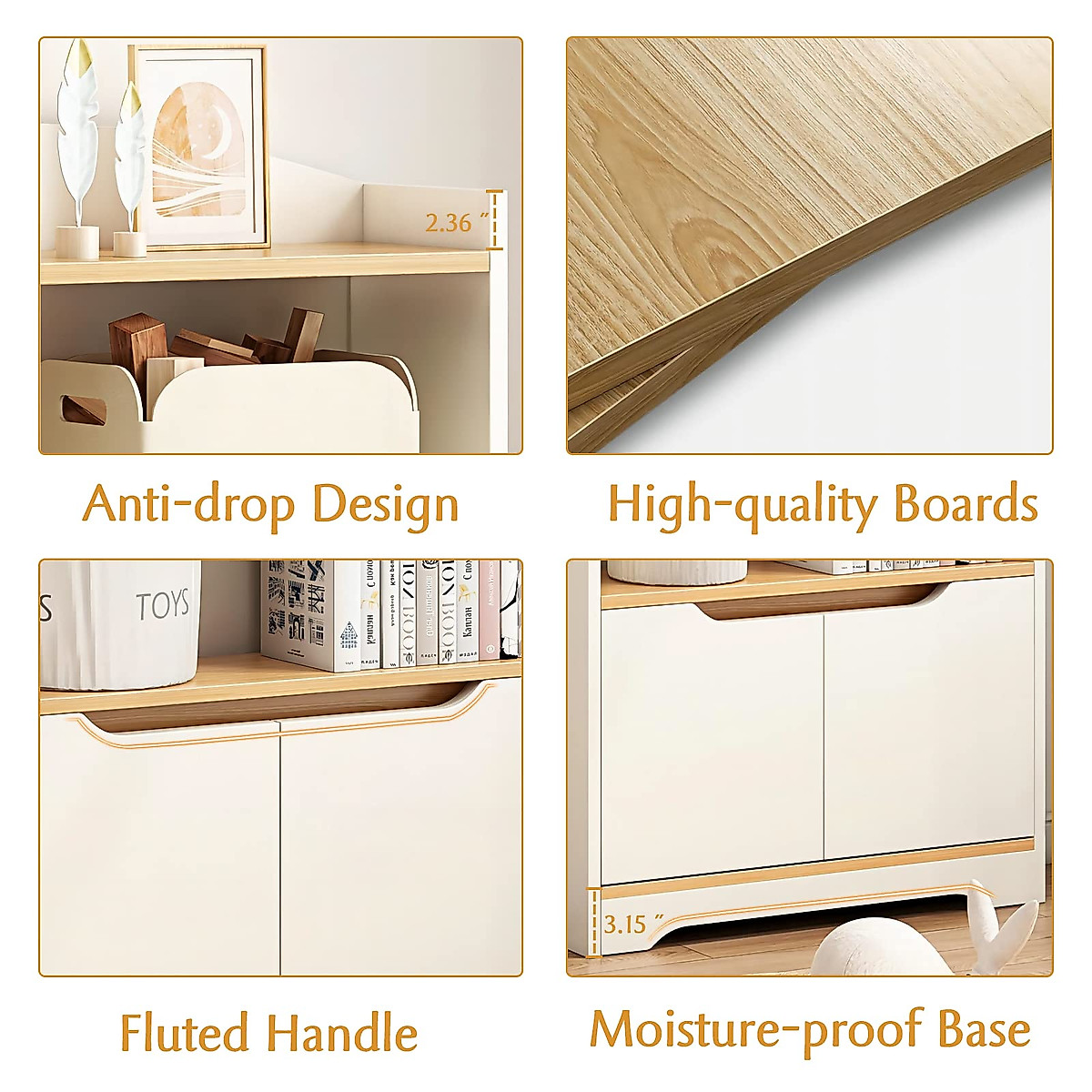 IOTXY Wooden Shelf Bookcase with Doors - 5-Tier Bookshelf with Storage Cabinet, Free Standing Display Rack, for Home Office, Living Room, Bedroom, White