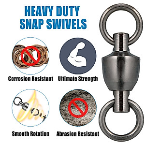 Dr.Fish 20 Pack Fishing Swivels Freshwater Ball Bearing Swivels Stainless Swivels Fishing Tackle Heavy Duty Black Nickel Terminal Tackle Barrel Swivels Leader Lures Connector Offshore Size 0