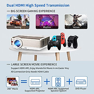 9000LM High Brightness Home Theater Projector, 200" Indoor Outdoor Movie Projector with Speaker/Zoom, Full HD 1080P Video Gaming Projector with HDMI USB for iOS Android Smart Phone Laptop TV Stick DVD