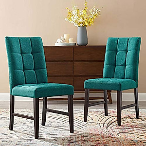Modway Promulgate Biscuit Tufted Upholstered Fabric Dining Side Chair, Set of 2, Teal