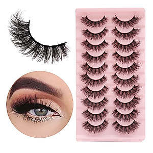 MilyBest Lashes False Eyelashes Faux Mink Cat Eye Lashes Fluffy Pestañas Postizas Wispy D Curl Volume Lashes Look Like Extension Pack Fake Eyelashes 10 Pairs