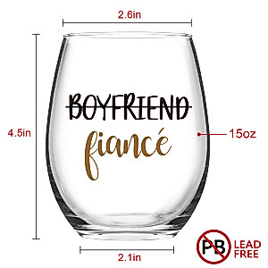 Modwnfy Boyfriend and Girlfriend Wine Glass, Fiance and Fiancee Stemless Wine Glass 15Oz, Engagement Gifts for Couples Fiance Fiancee Him Her (Set of 2)
