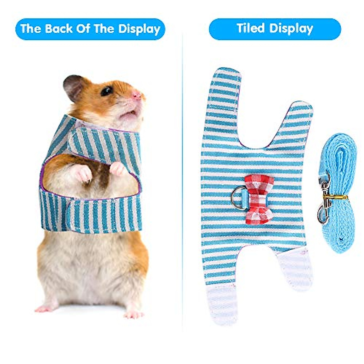 Small Pet Walking Harness Vest and Leash Set for Hamster Rabbit Ferret Guinea Pig Walking Training, Small Animal Chest Strap Set:Red Grid + Blue Stripes,2Pack,XS