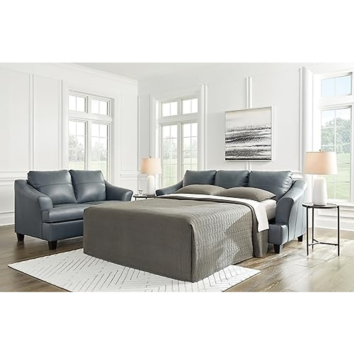 Signature Design by Ashley Genoa Sofa Sleeper, Queen Sofabed, 88"W x 38"D x 40"H, Blue Gray