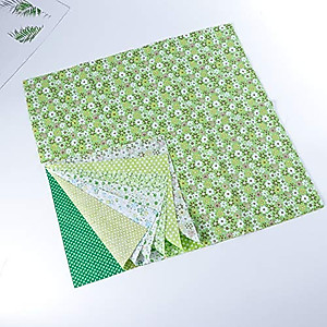 Exceart 7 Sheets Floral Cotton Fabric Floral Cloth Squares Quilting Fabric for Patchwork DIY Sewing Scrapbooking 50x50cm(Green)
