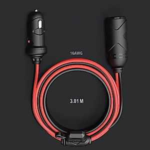 NOCO GC019 15A 14AWG 12V Adapter, Heavy-Duty Cigarette Lighter Plug, and Male to Female Socket With 12-Foot Extension Cord