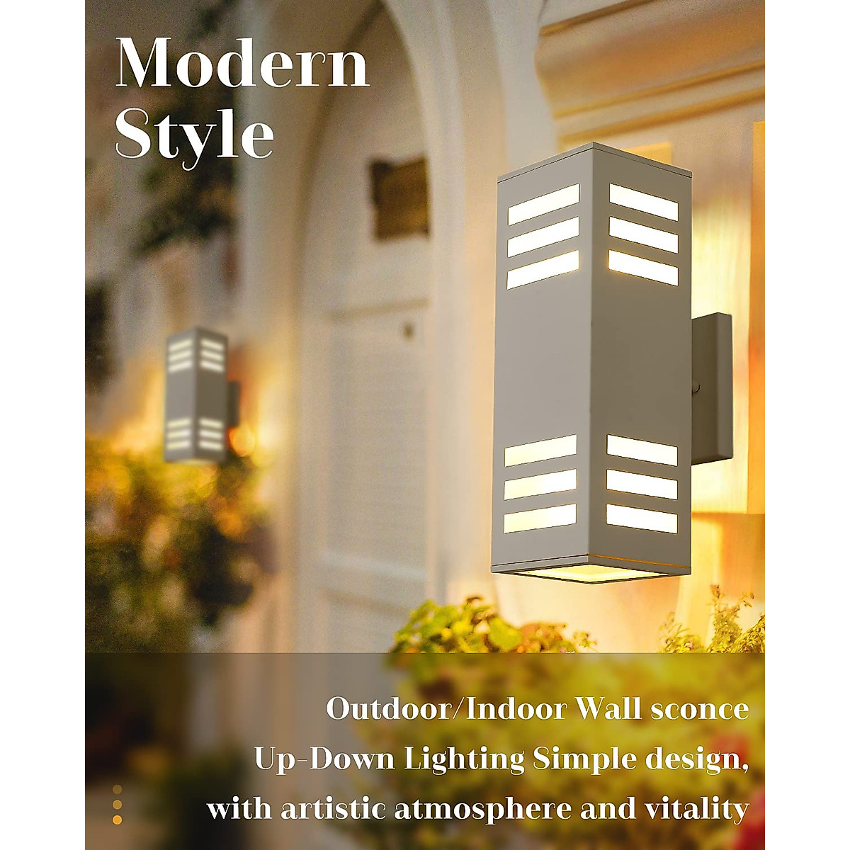 harriet Outdoor Wall Lights, Modern Outdoor Wall Sconces Aluminum Waterproof, 13" Rectangular Porch Light Up and Down Lighting for Outdoor Wall Mount, White