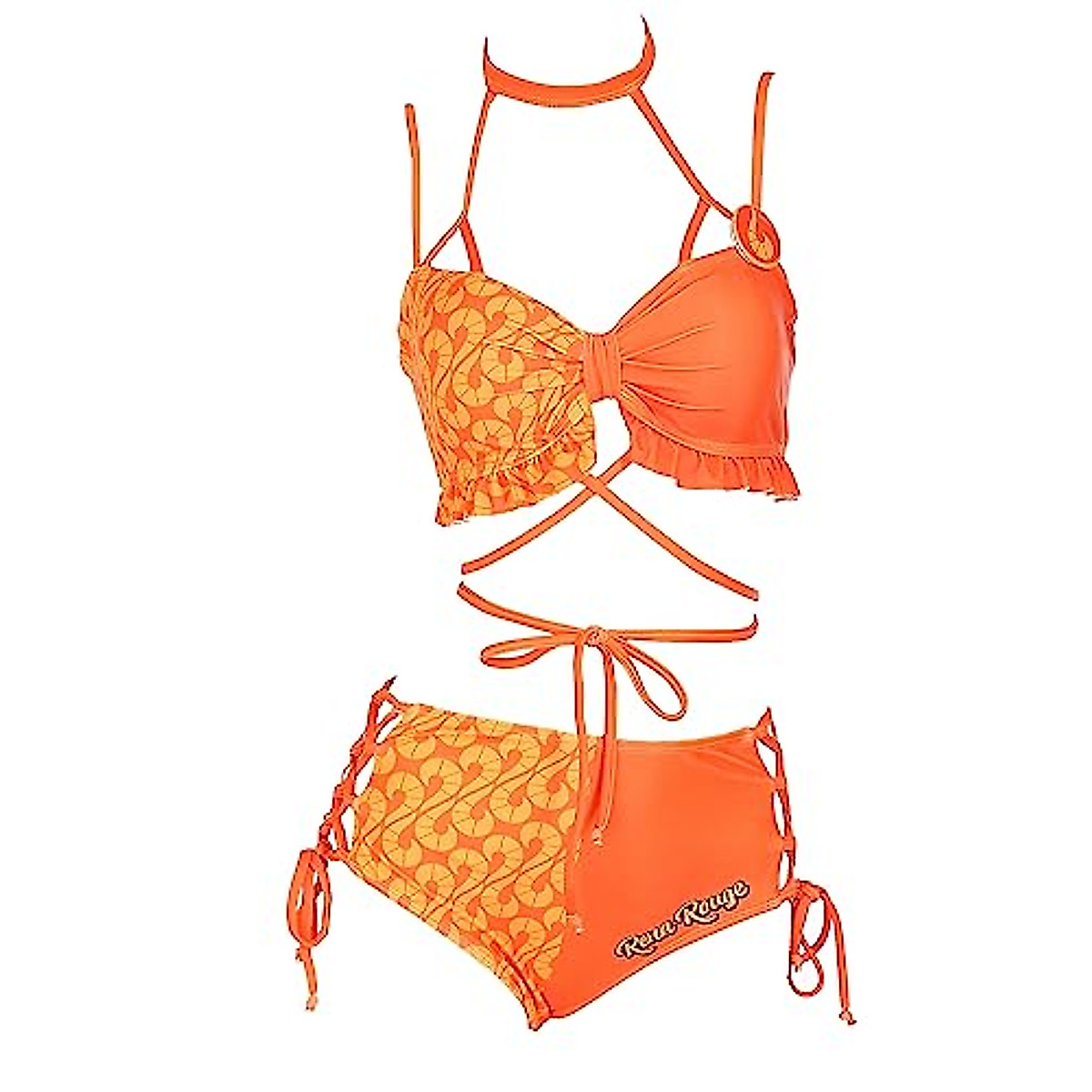Miraculous Women's Rena Rouge Beach Halter Straps Top with Side-Closure Bottom Bikini Set Swimsuit Bathing Suit (as1, Alpha, m, Regular, Regular, Orange)
