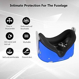 Vakdon VR Shell Protective Cover Compatible for Oculus/Meta Quest 2 Front Face Protector Cover Anti Scratch Anti Dust Anti Shock, Soft and Washable (Blue)