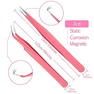 200 Pieces False Eyelashes Glue Holders Pink Flower Shape Glue Pallet Pad with Straight and Curved Tip Tweezers for Eyelash Extension False Lash Application Tools