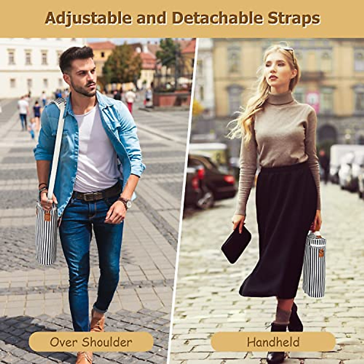 Tirrinia 2 Bottle Wine Gift Tote Carrier - Leakproof & Insulated & Padded Versatile Cooler Bag for Travel, BYOB Restaurant, Wine Tasting, Party, Great Christmas Gift for Wine Lover, Stripe