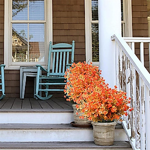 8 Pack Fall Artificial Flowers Outdoors No Fade Autumn Faux Plants Outside, UV Resistant Indoor Fake Hanging Greenery Shrubs for Wedding Window Box Thanksgiving Christmas Home Decoration (Fall Orange)
