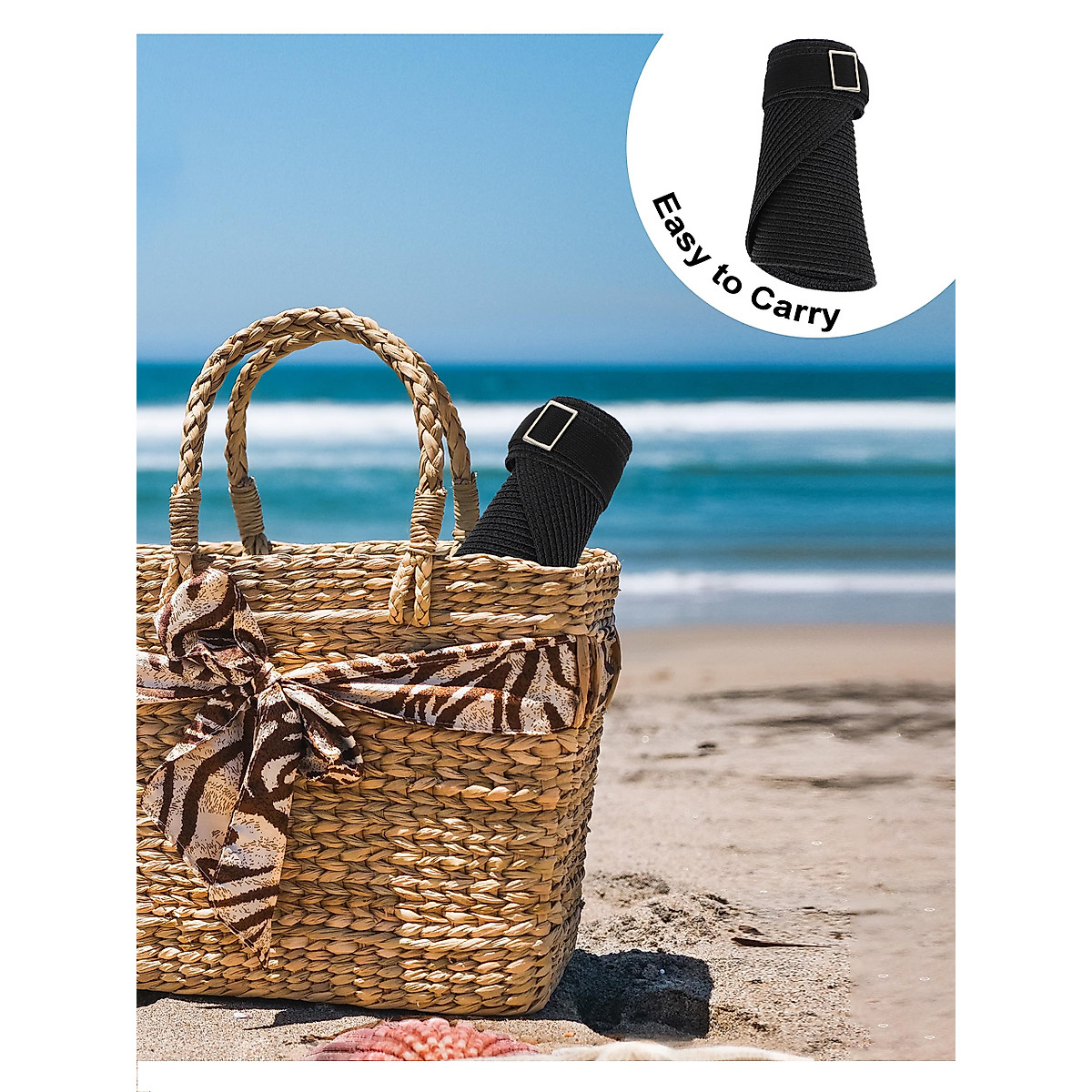 LA CARRIE Wide Brim Straw Visor for Women Sun Hat UV Protection Packable Beach Cap for Summer UPF 50+(Black)