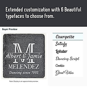 Custom Engraved Slate Coasters, 4" Square (Set of 4 or Set of 6) - Great for Personalized Gifts, Weddings, Couples, Anniversaries, Special Occasions