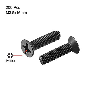 uxcell M3.5 x 16mm Phillips Screw Fastener Black for Laptop PC TV Fan Switch 200pcs