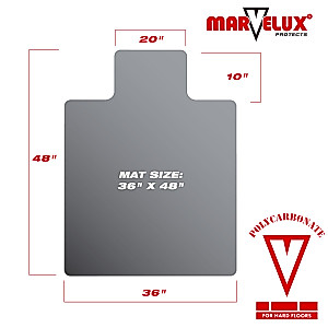 Marvelux Heavy Duty Polycarbonate Office Chair Mat for Hardwood Floors 36" x 48" | Transparent Hard Floor Protector with Lip | Shipped Flat | Multiple Sizes