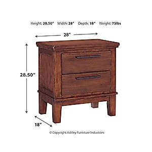 Signature Design by Ashley Ralene Mid-Century Modern Minimalist 2 Drawer Nightstand, Medium Brown