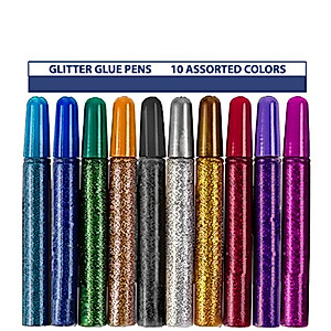 Tassel Toppers 10 Pack - Non-Toxic Washable Glitter Glue Stick Set, Glitter Glue Gel Pens for Art Projects, Grad Caps Assorted Colors Glue Stick, Decorating Supplies, Glitter Pens,