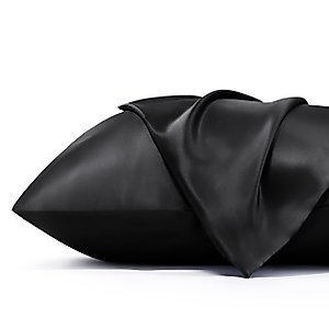 Bedsure Satin Pillowcase for Hair and Skin - Black Zipper Pillow Cases Queen Size Set of 2, Similar to Silk Pillow Cases, Silky & Super Soft, Gifts for Women Men, 20x30 Inches