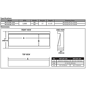 Napoleon Trivista Pictura 50 - NEFL50H3SV - Wall Hanging Electric Fireplace, 50-in, Black, Glass Front, Realistic Flames, LED Ember Bed, Adjustable Flame Height/Colours, Remote Included