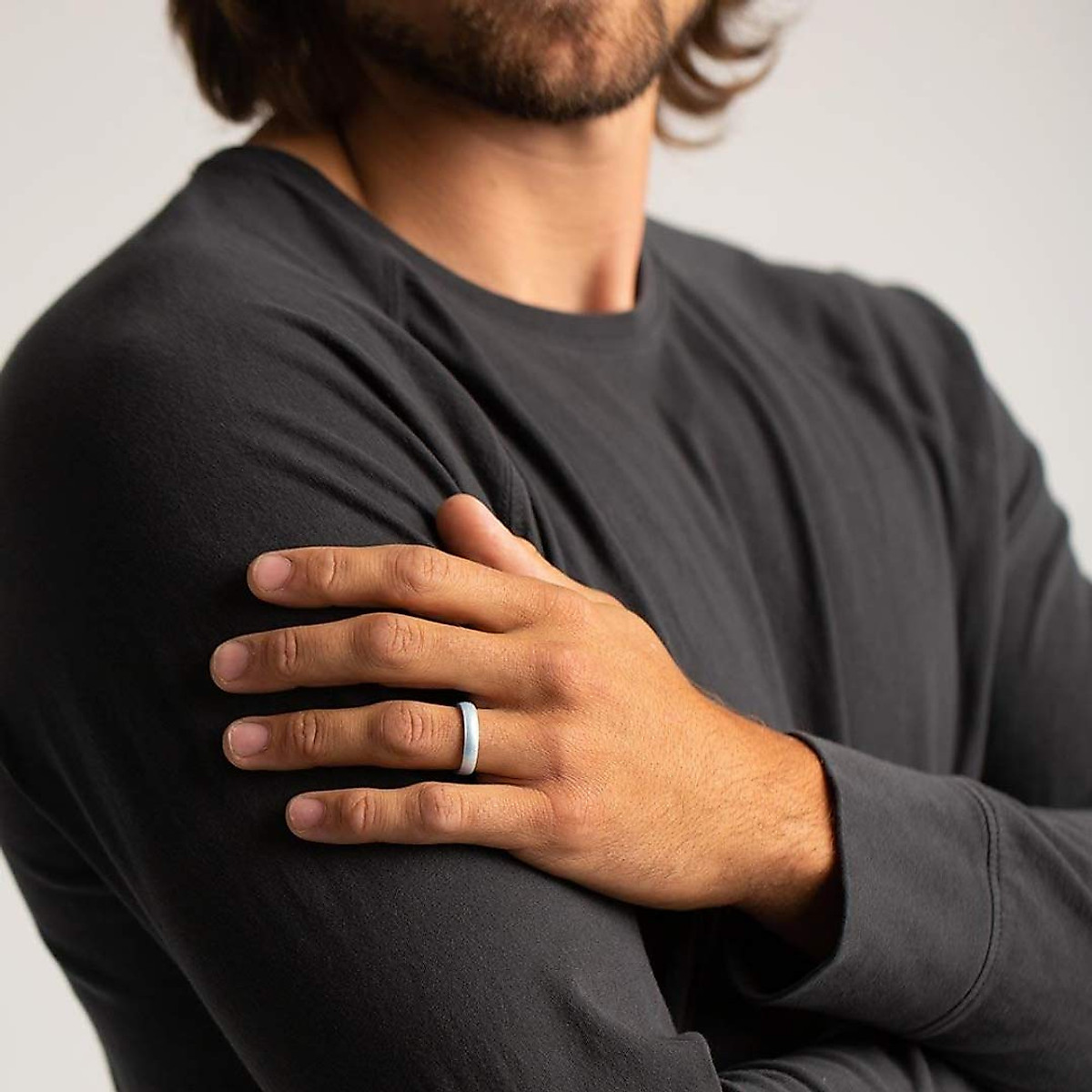 Enso Rings Thin Birthstone Silicone Ring – Unisex Wedding Engagement Band – Comfortable Breathable Band – 4.3mm Wide, 1.75mm Thick (Amethyst, 8)