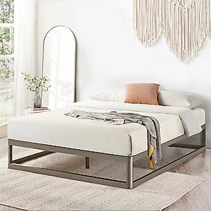 Mellow 9" Metal Platform Bed Frame w/Heavy Duty Steel Slat Foundation, Full, Grey
