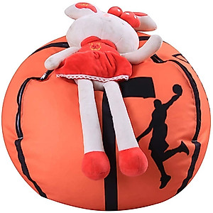 ArcticWhale 38 Inch Beanbag Cover Storage Bean Bag Chair Stuffed Animal Extra Large Blanket Plush Organizer for Kids Stuffed Seat Storage Sack Soft Smooth Polyester,Kid’S Room Originality，Basketball