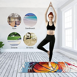 GOODOLD Basketball Yoga Mat, 71 x 26 Inch Non-slip Yoga Mats Folding Travel Exercise Mat Indoor Outdoor Gym Pilates with Storage Bag for Women Men
