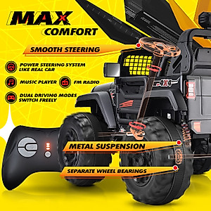 Blitzshark 24V MAX Ride-on Truck 2 Seater 4WD Kids Electric Vehicle 4x4 XXL Battery Powered Car, with 480W Ultra Powerful Motor, 7AH Battery, Remote Control, Full-Metal Suspension& DIY Sticker, Black