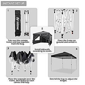 OUTFINE Canopy 10'x10' Pop Up Commercial Instant Gazebo Tent, Fully Waterproof, Outdoor Party Canopies with 4 Removable Sidewalls, Stakes x8, Ropes x4 (Black, 10 * 10FT)