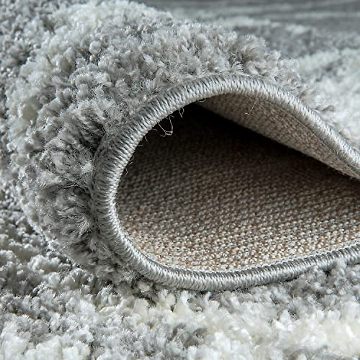 Rugshop Cozy Contemporary Stripe Perfect for Living Room,Bedroom,Home Office Non-Shedding Plush Shag Area Rug 7'10" X 10' Gray-White