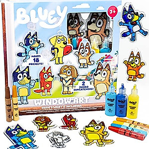 Bluey Window Art Suncatchers Kit for Kids to Paint, Great at-Home Kids Craft Activity or Bluey Birthday Party Idea, Toys for Kids Ages 3, 4, 5, 6