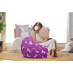 Aubliss Stuffed Animal Bean Bag Storage Chair (Purple Unicorn, Medium (32''))