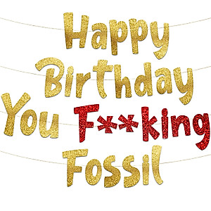 Funny Birthday Gold Glitter Banner – Happy Mens Birthday Party Supplies, Ideas, and Gifts – 21st, 30th. 40th, 50th, 60th, 70th, 80th Adult Birthday Decorations