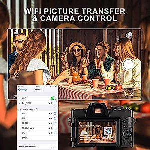 Monitech Digital Camera for Photography and Video, 4K 48MP Vlogging Camera for YouTube with 180° Flip Screen,16X Digital Zoom, 2 Batteries，32GB TF Card