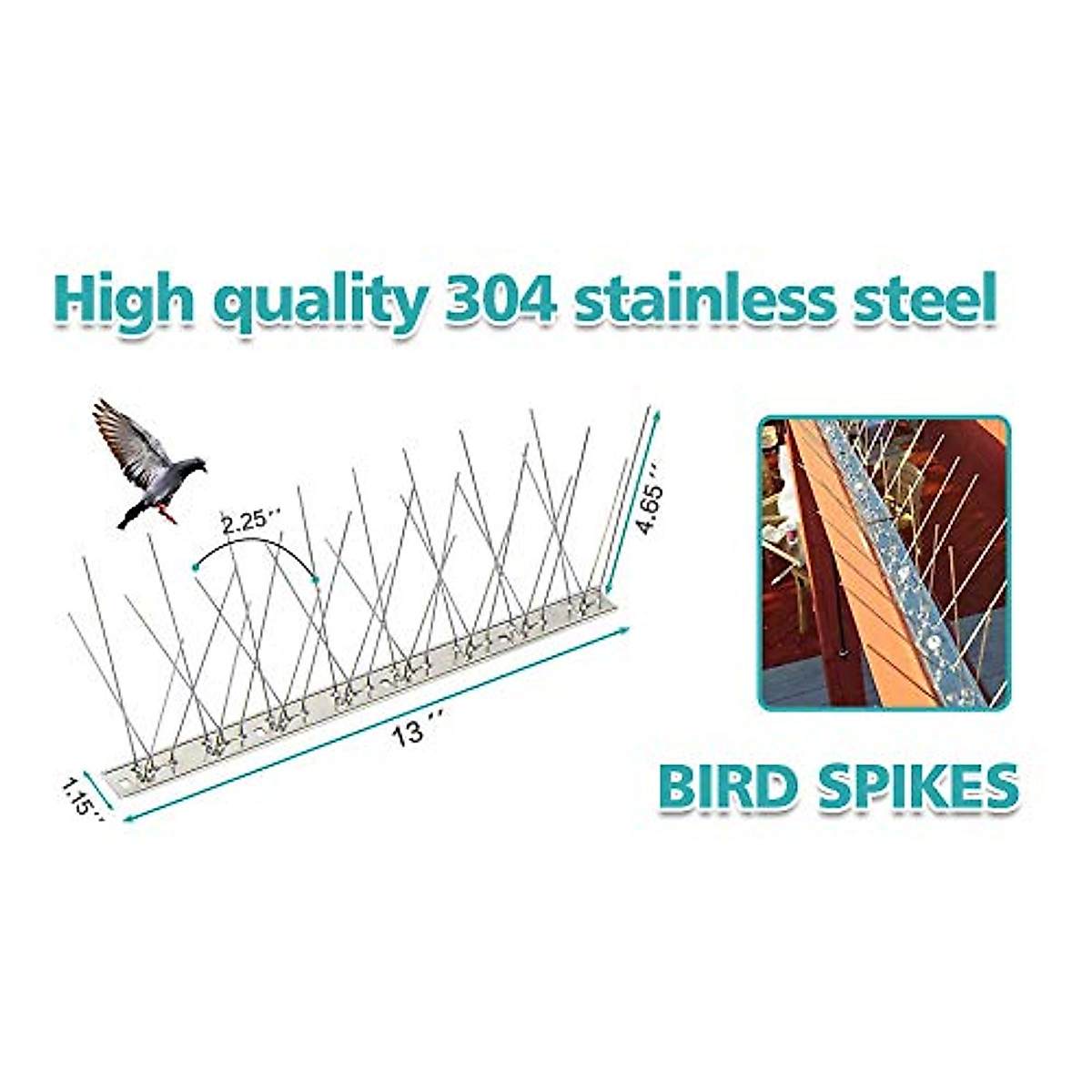 KKY Bird Spikes Stainless Steel Base, Metal Bird Repellent Nail Fence Kit, Can Be Used to Stop Pigeons and Other Small Birds, Covering 10.8 Feet (Without Pushpins) 10 Packs.