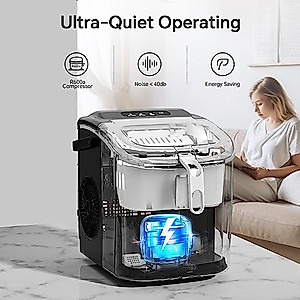 Crzoe Countertop Ice Maker Machine,Portable Ice Maker with Handle,26Lbs/24H,9 Cubes Ready in 6 Mins,Self-Cleaning Ice Makers with Ice Bags and Scoop Basket,for Home/Office