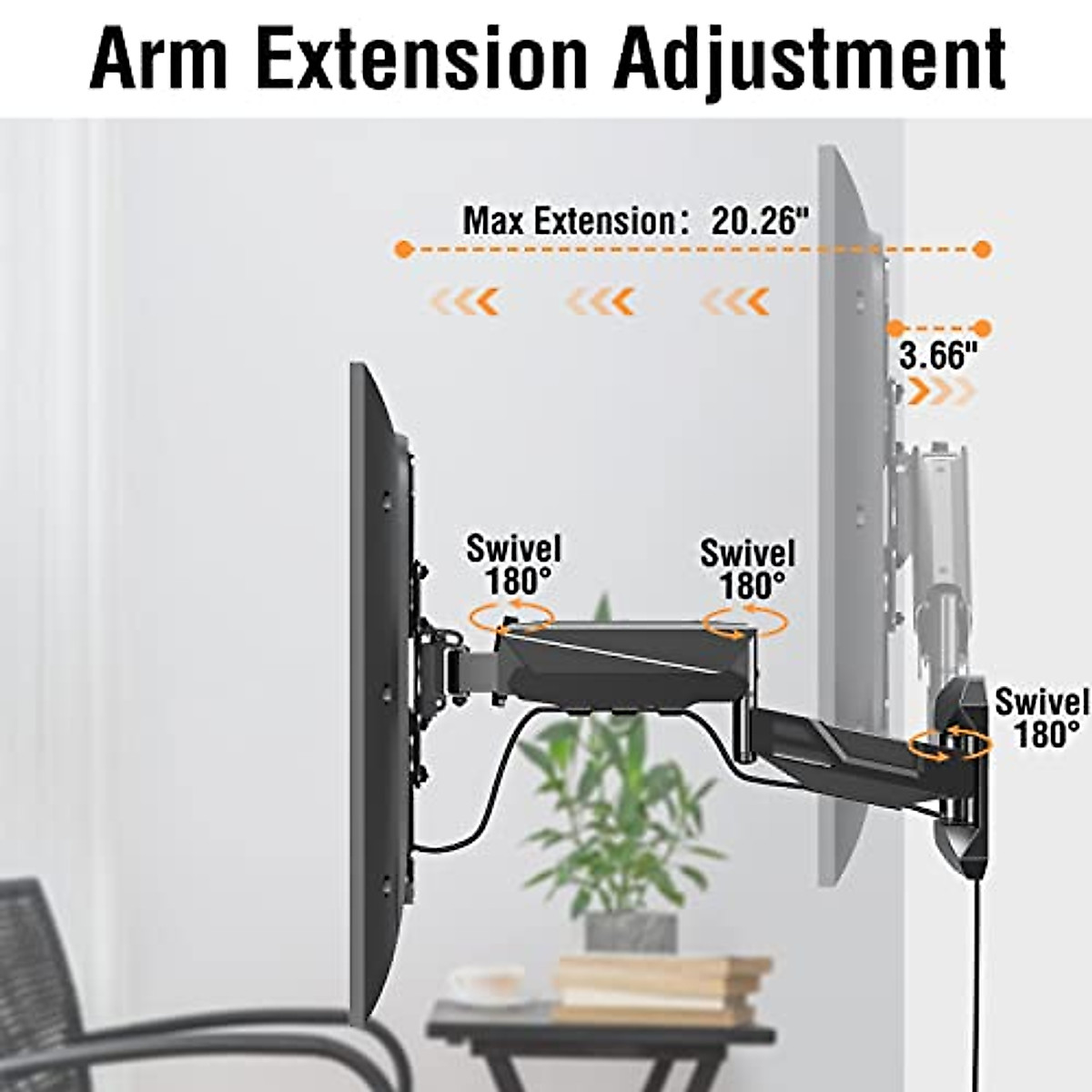 ELIVED Height Adjustable TV Wall Mount for Most 23-55 Inch TVs, Spring Arm Full Motion Swivel Tilt Articulating TV Mount Bracket Fits Max VESA 400x400mm, 44 lbs YD1010