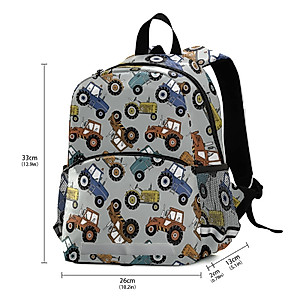 Glaphy Tractors Car Kids Backpack for Boys Girls, Children Bag Preschool Bookbag with Chest Strap for Daycare Kindergarten Travel