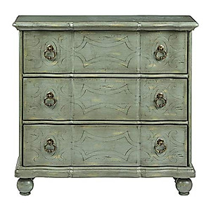 Madison Park Scroll Accent Chest - Hardwood Living Room 3-Drawer Storage - Antique Blue Green, Vintage Rustic Style Floor Cabinet, Multi (CHT015)