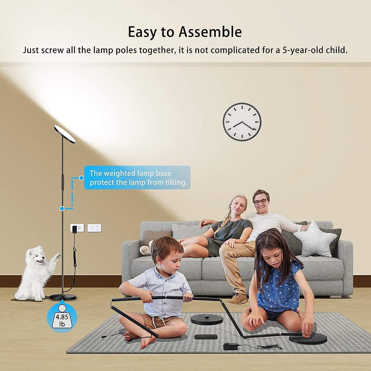 Floor Lamp, 2400LM Bright LED Torchiere Floor Lamp with Stepless Dimmable 4 Color Temperatures, Tall Standing Room Lamp with Remote & Touch Control, LED Floor Lamps for Living Room Bedroom Office