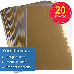 Baker Ross - AC375 A4 Gold & Silver Metallic Card (250 gsm) — ⁠Creative Art Supplies for Kids, Christmas Crafts, Card Making, and Decorations (Pack of 20)